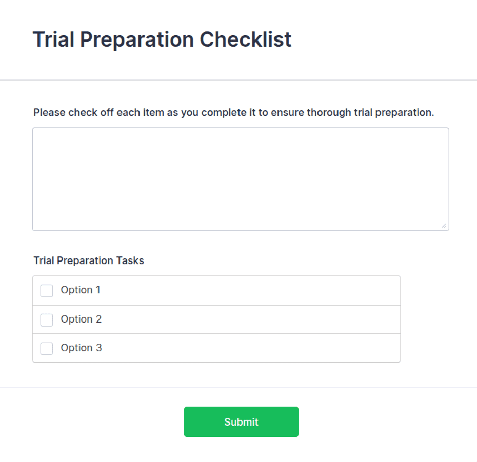 Trial Preparation Checklist Form Template | Jotform