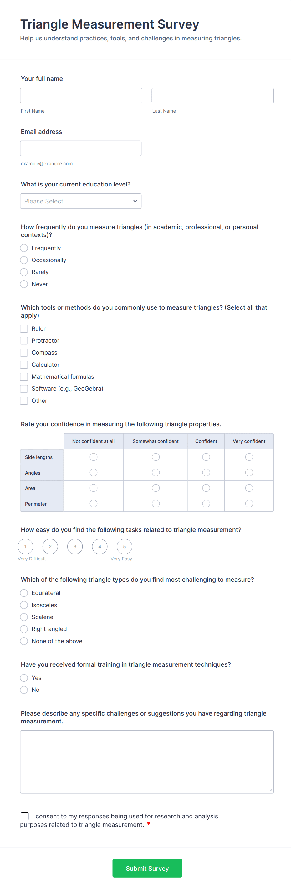 Triangle Measurement Survey Form Template | Jotform