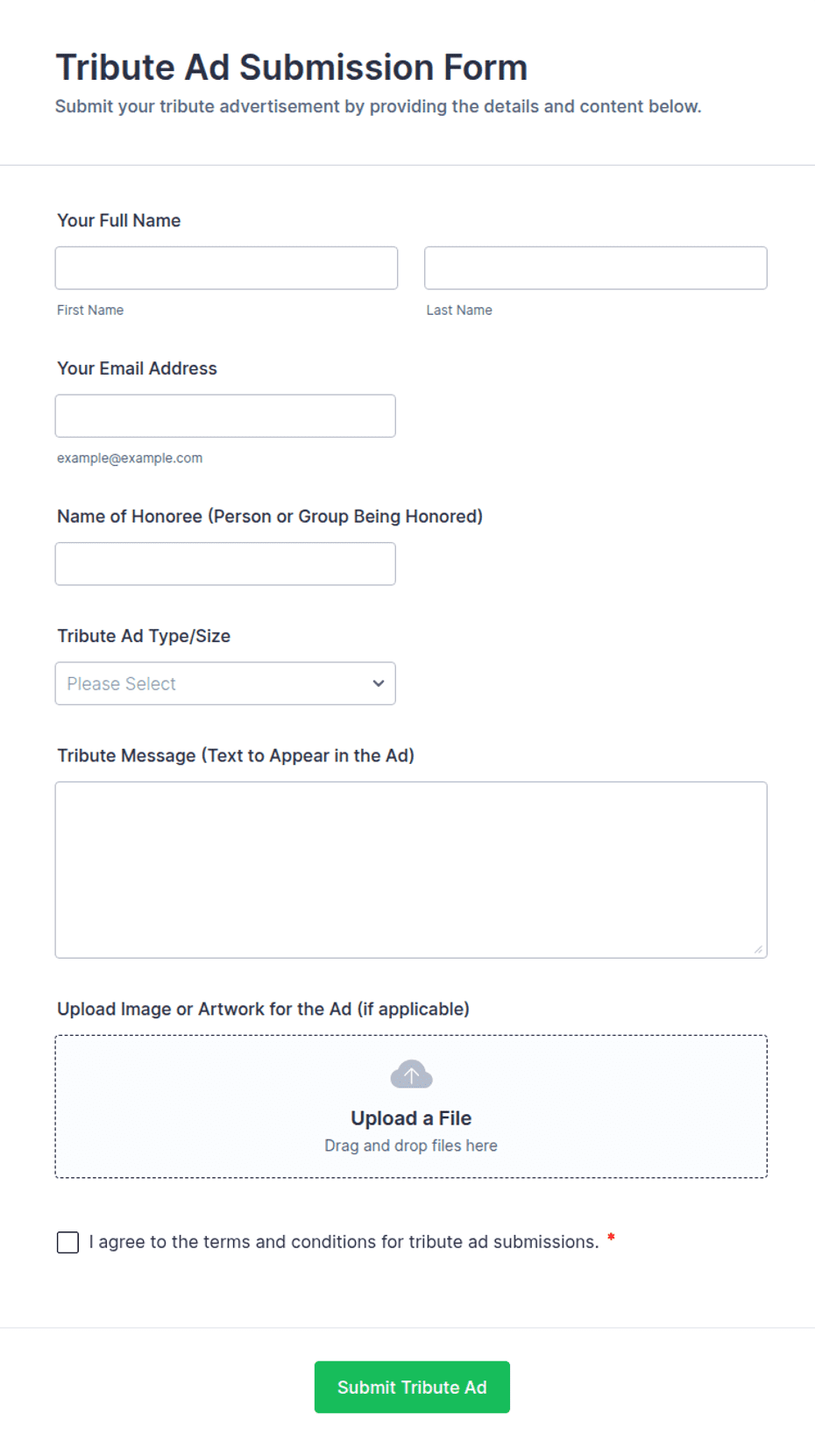 Tribute Ad Submission Form Template | Jotform