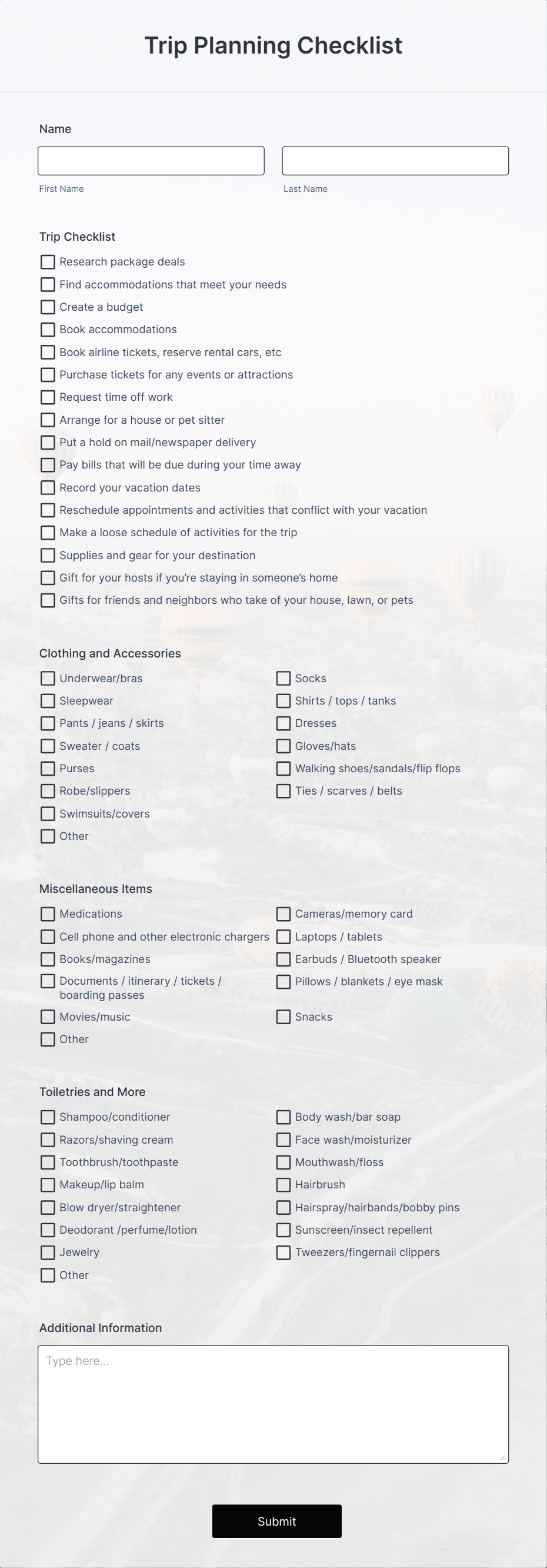 Trip Planning Checklist Form Template | Jotform