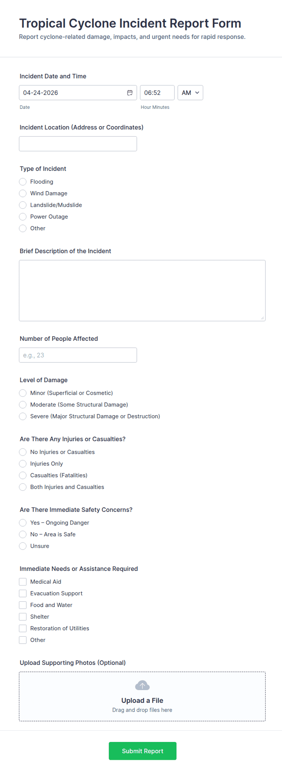 Tropical Cyclone Incident Report Form Template | Jotform