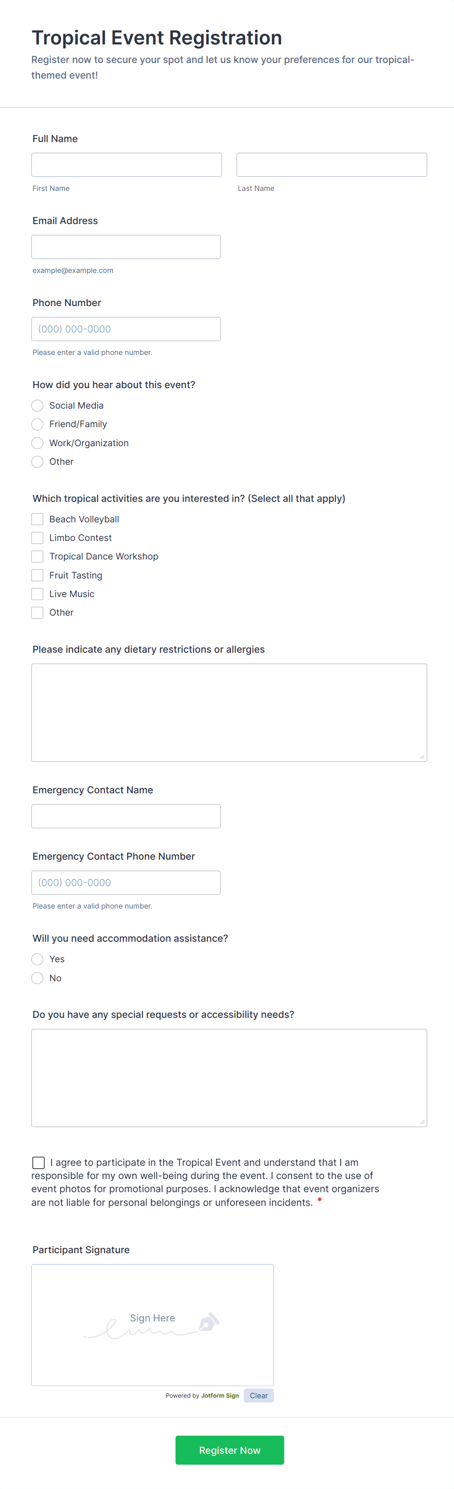 Tropical Event Registration Form Template | Jotform