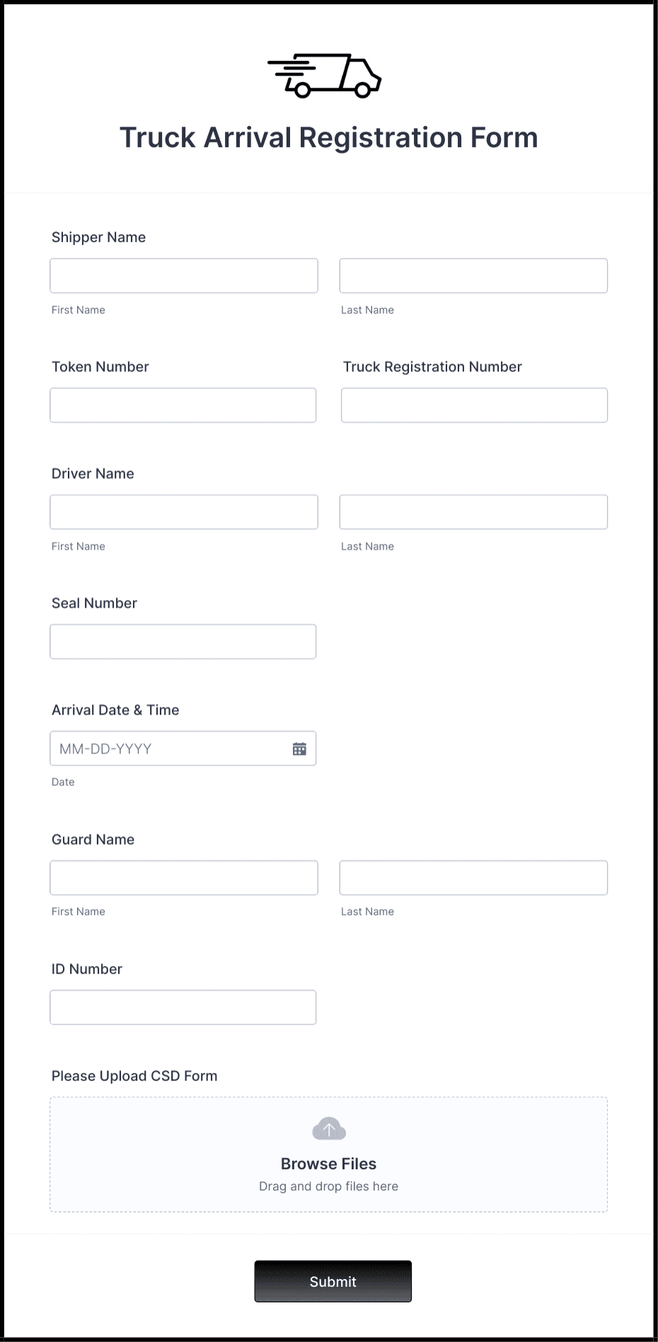 Truck Arrival Registration Form Template | Jotform