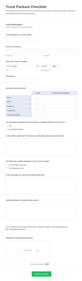 Truck Packout Checklist Form Template | Jotform