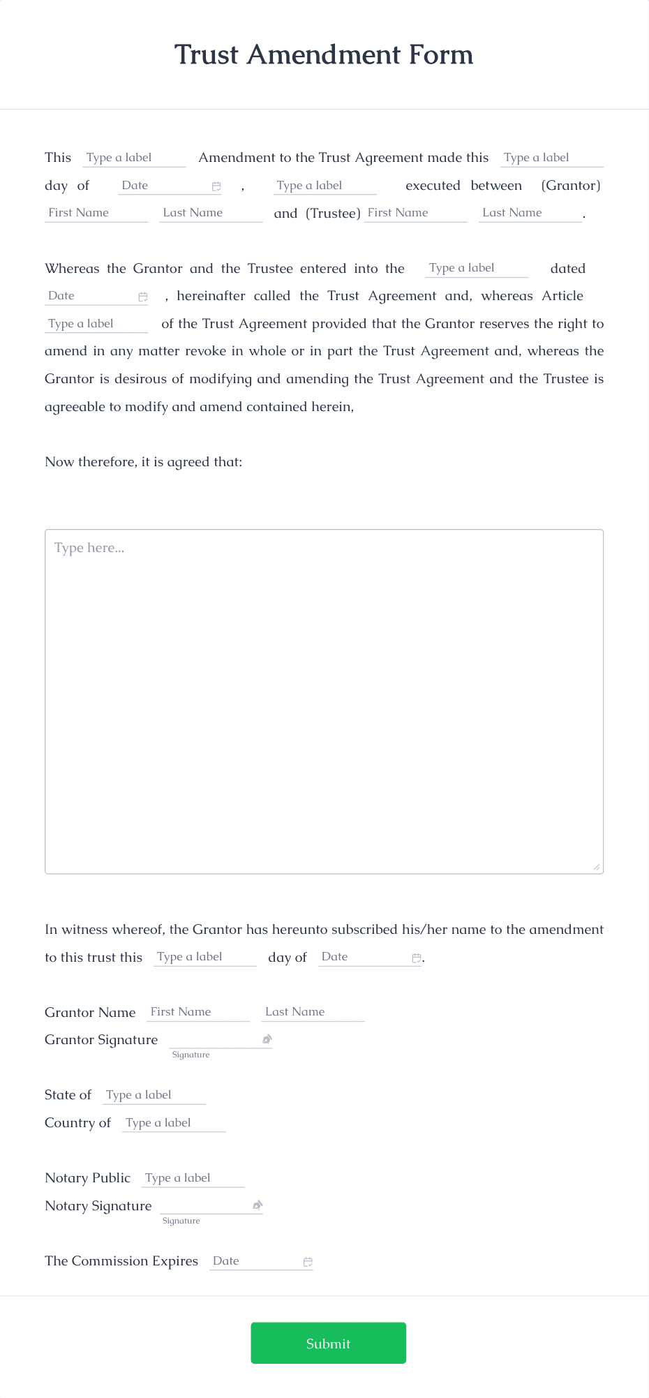 Trust Amendment Form Template | Jotform