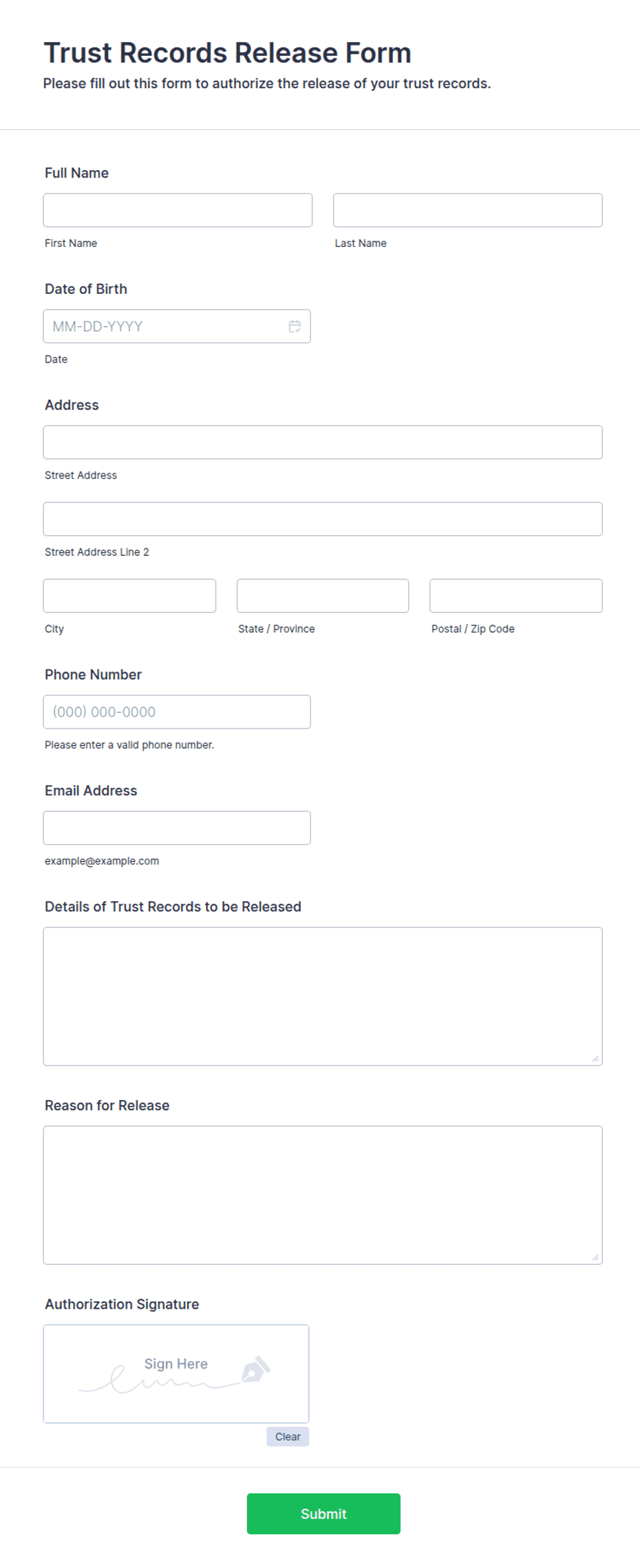 Trust Records Release Form Template | Jotform
