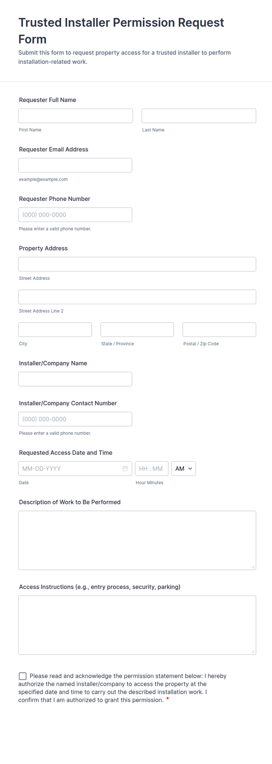 Trusted Installer Permission Request Form Template | Jotform