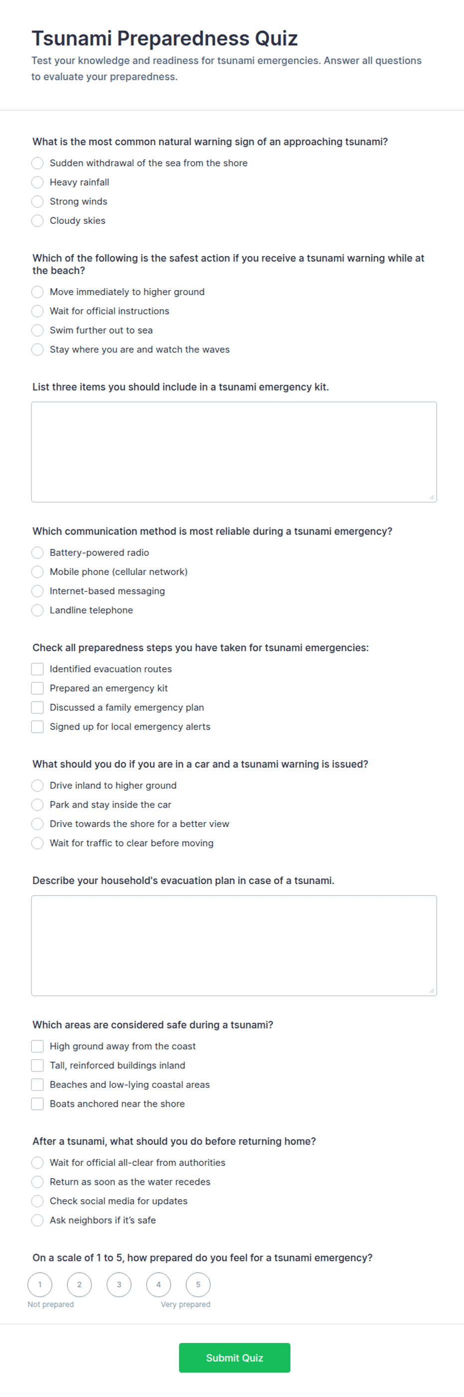 Tsunami Preparedness Quiz Form Template | Jotform