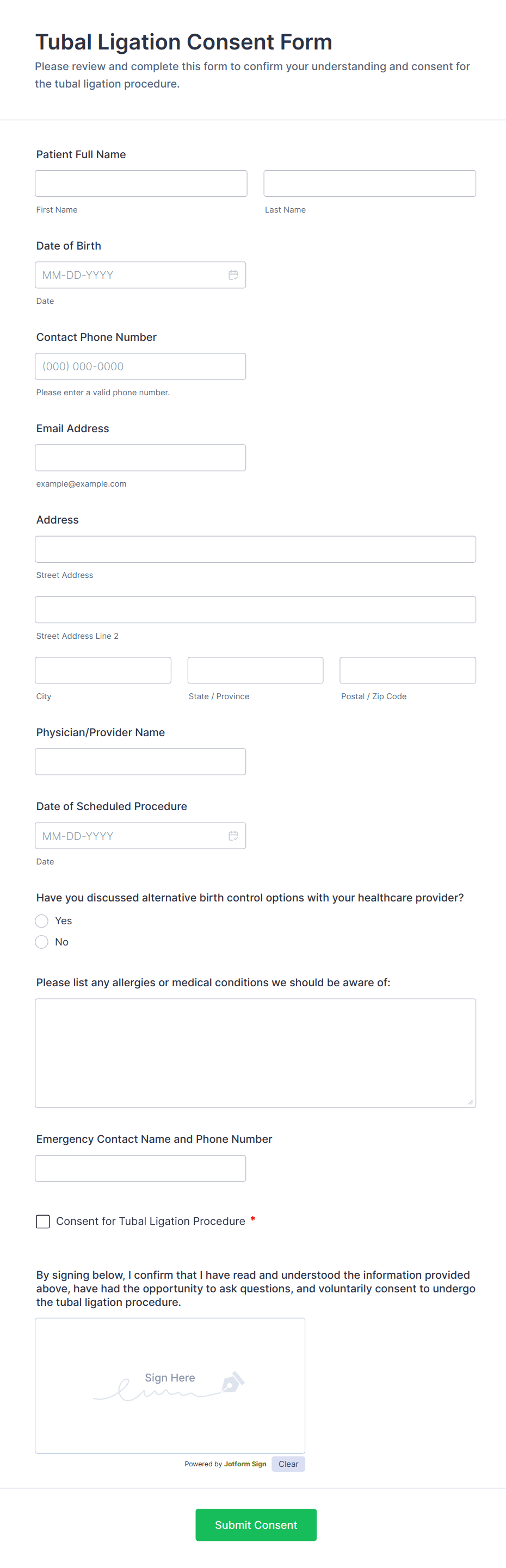 Tubal Ligation Consent Form Template | Jotform