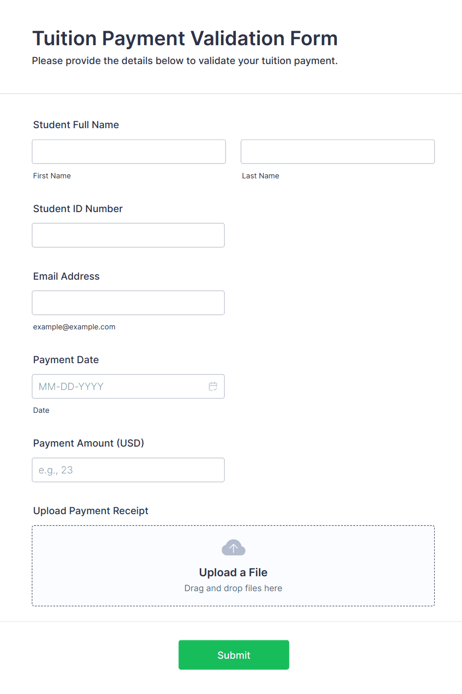 Tuition Payment Validation Form Template | Jotform