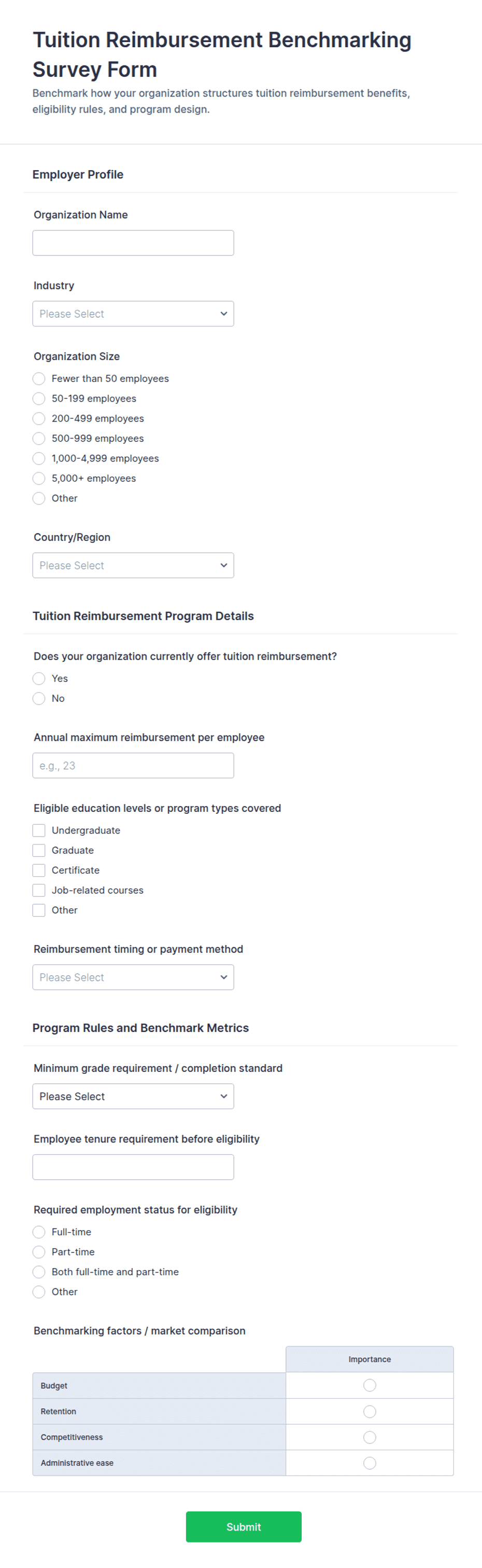 Tuition Reimbursement Benchmarking Survey Form Template | Jotform