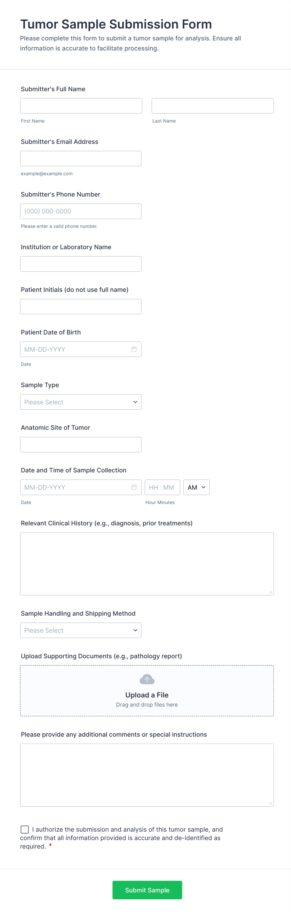 Tumor Sample Submission Form Template | Jotform