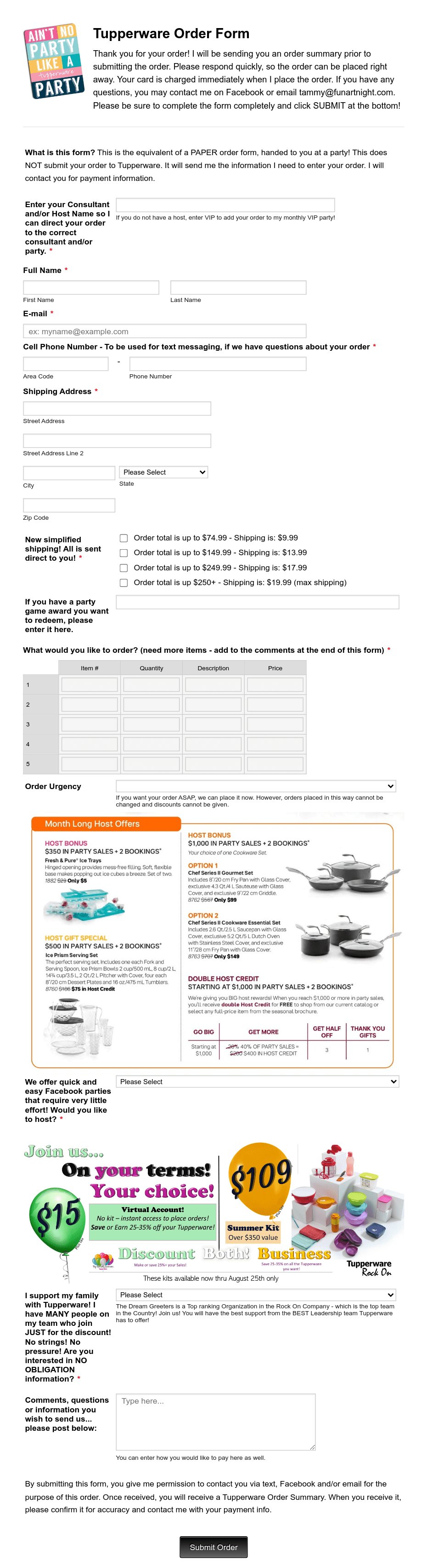 Tupperware Order Form 2022 Form Template | Jotform