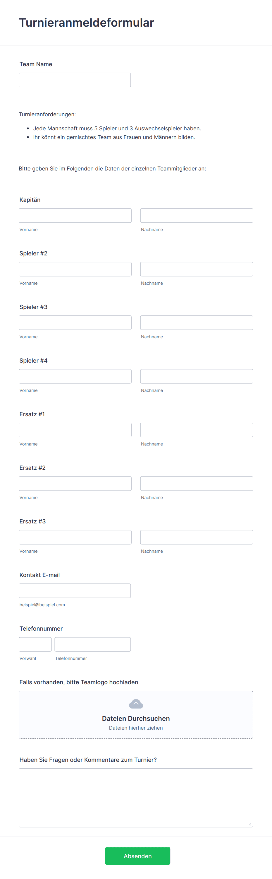 Turnieranmeldeformular Formularvorlage | Jotform