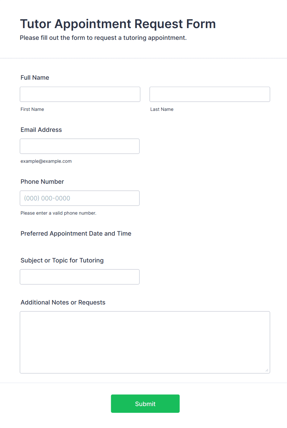 Tutor Appointment Request Form Template | Jotform