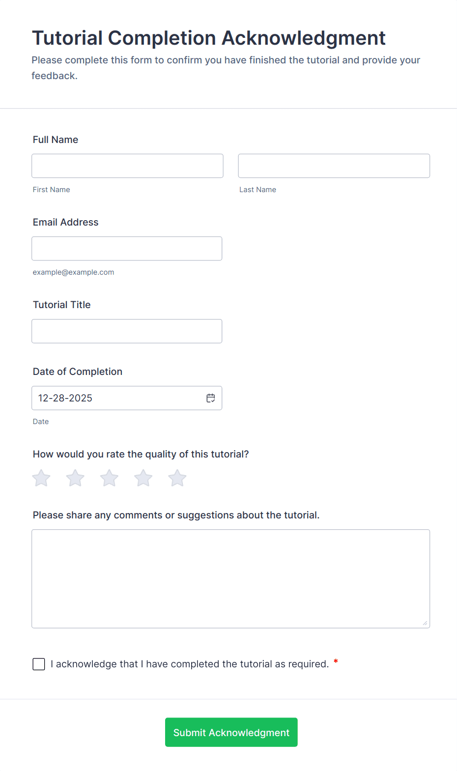 Tutorial Completion Acknowledgment Form Template | Jotform