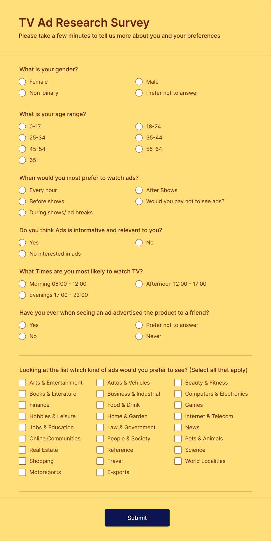 TV Ad Research Survey Form Template | Jotform