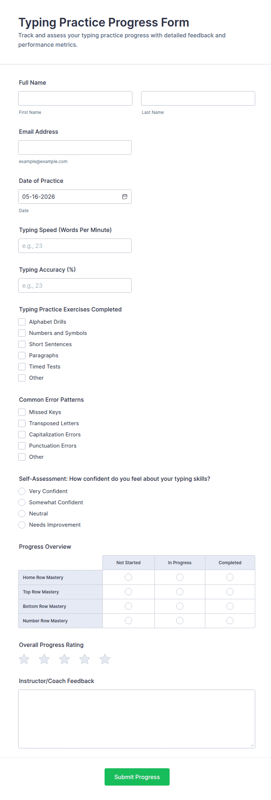 Typing Practice Progress Form Template | Jotform