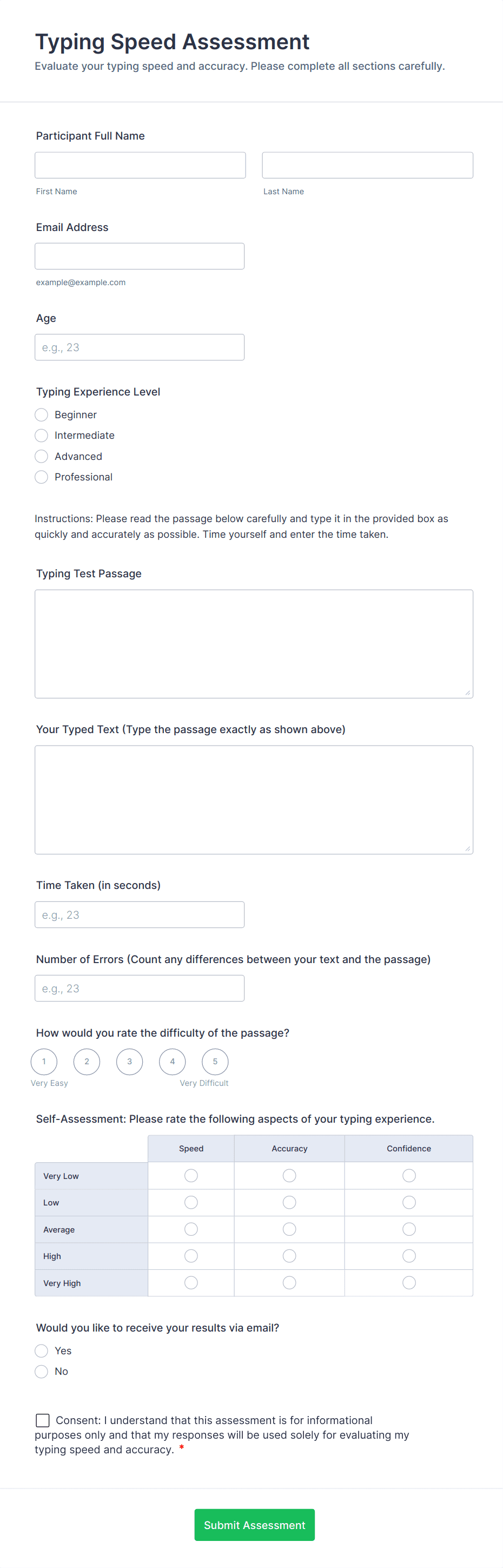Typing Speed Assessment Form Template | Jotform