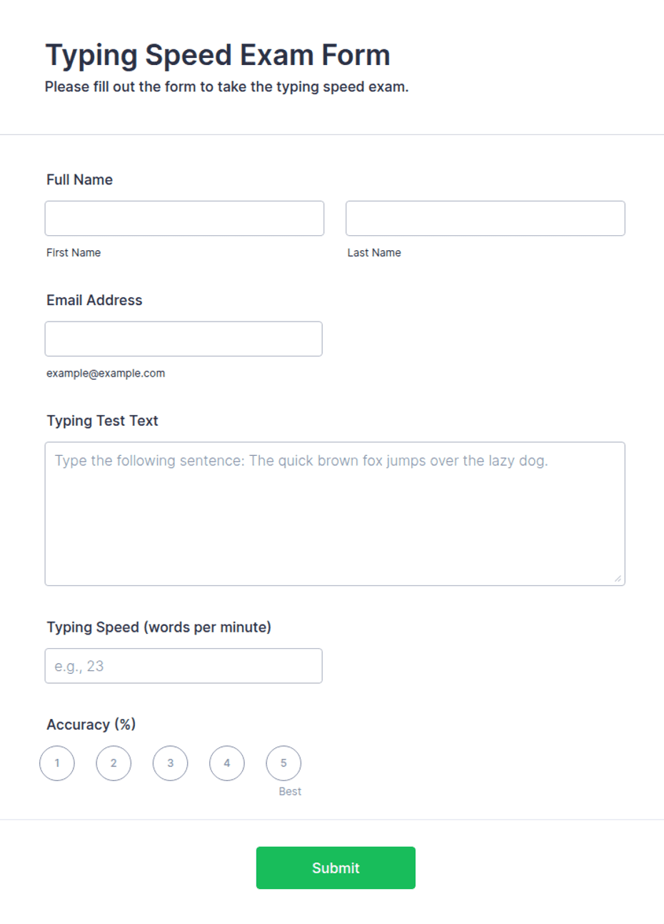 Typing Speed Exam Form Template | Jotform