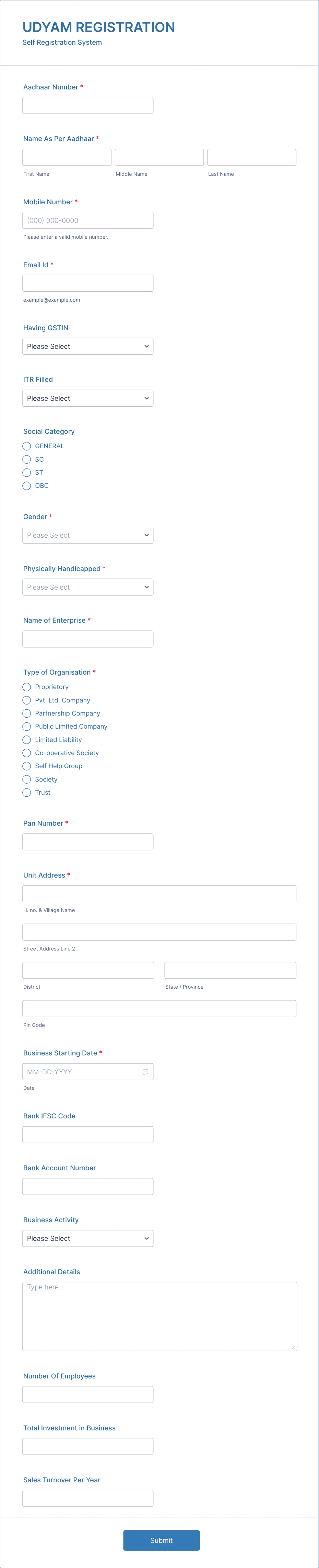Udyam Registration Form Template | Jotform