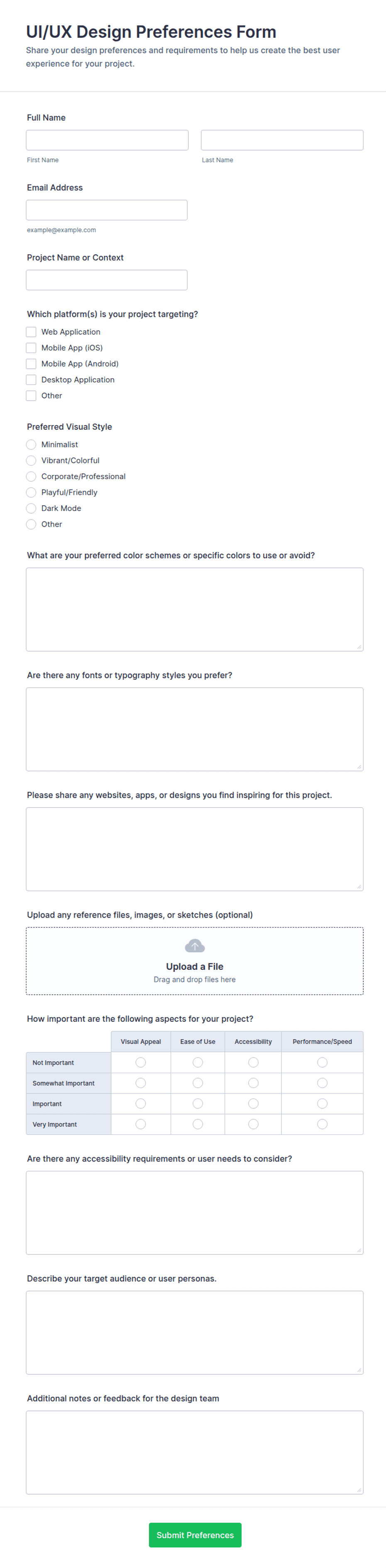 UI/UX Design Preferences Form Template | Jotform