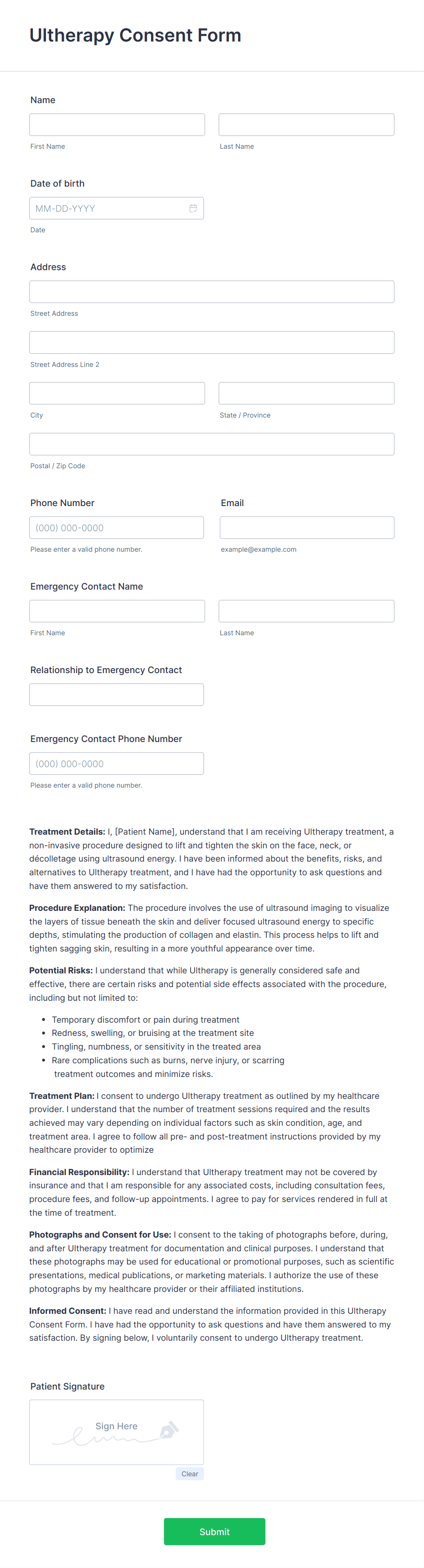 Ultherapy Consent Form Template | Jotform