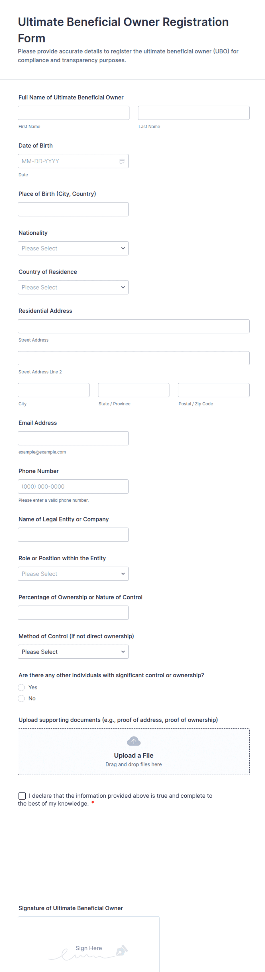 Ultimate Beneficial Owner Registration Form Template | Jotform