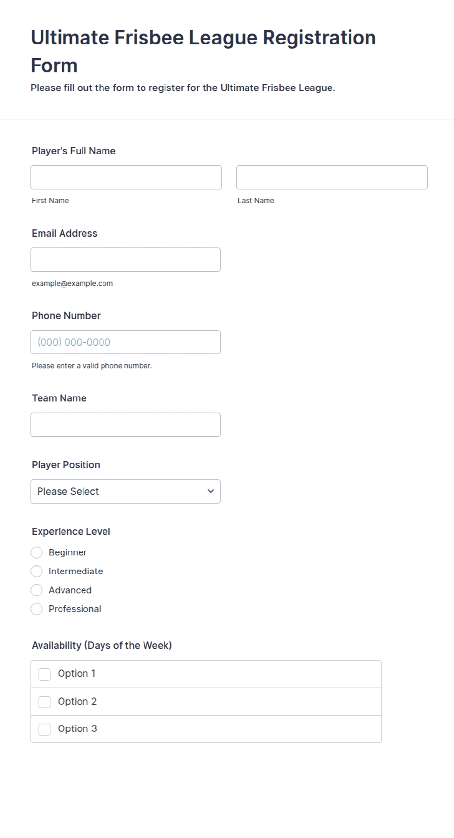 Ultimate Frisbee League Registration Form Template | Jotform