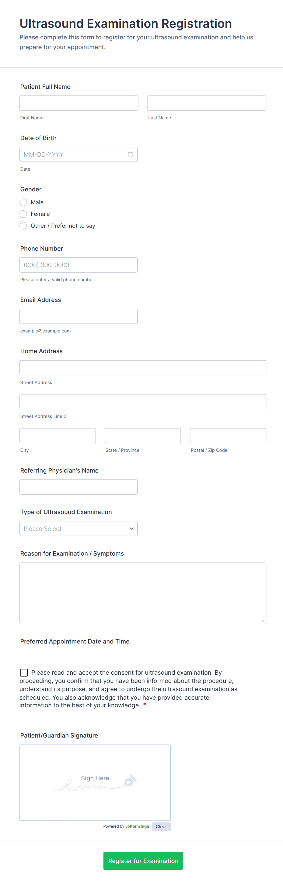 Ultrasound Examination Registration Form Template | Jotform
