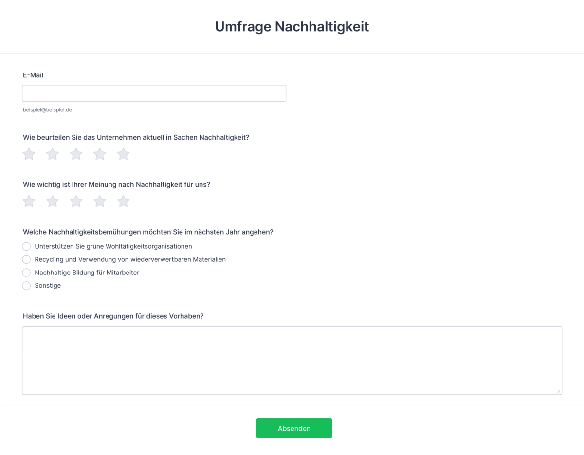Umfrage Nachhaltigkeit Formularvorlage | Jotform