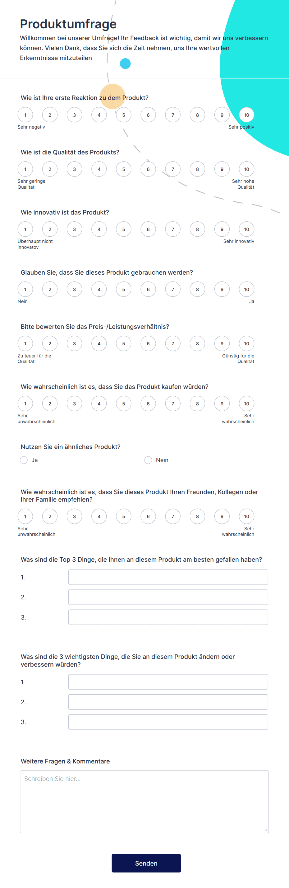 Umfrage zu einem neuen Produkt Formularvorlage | Jotform