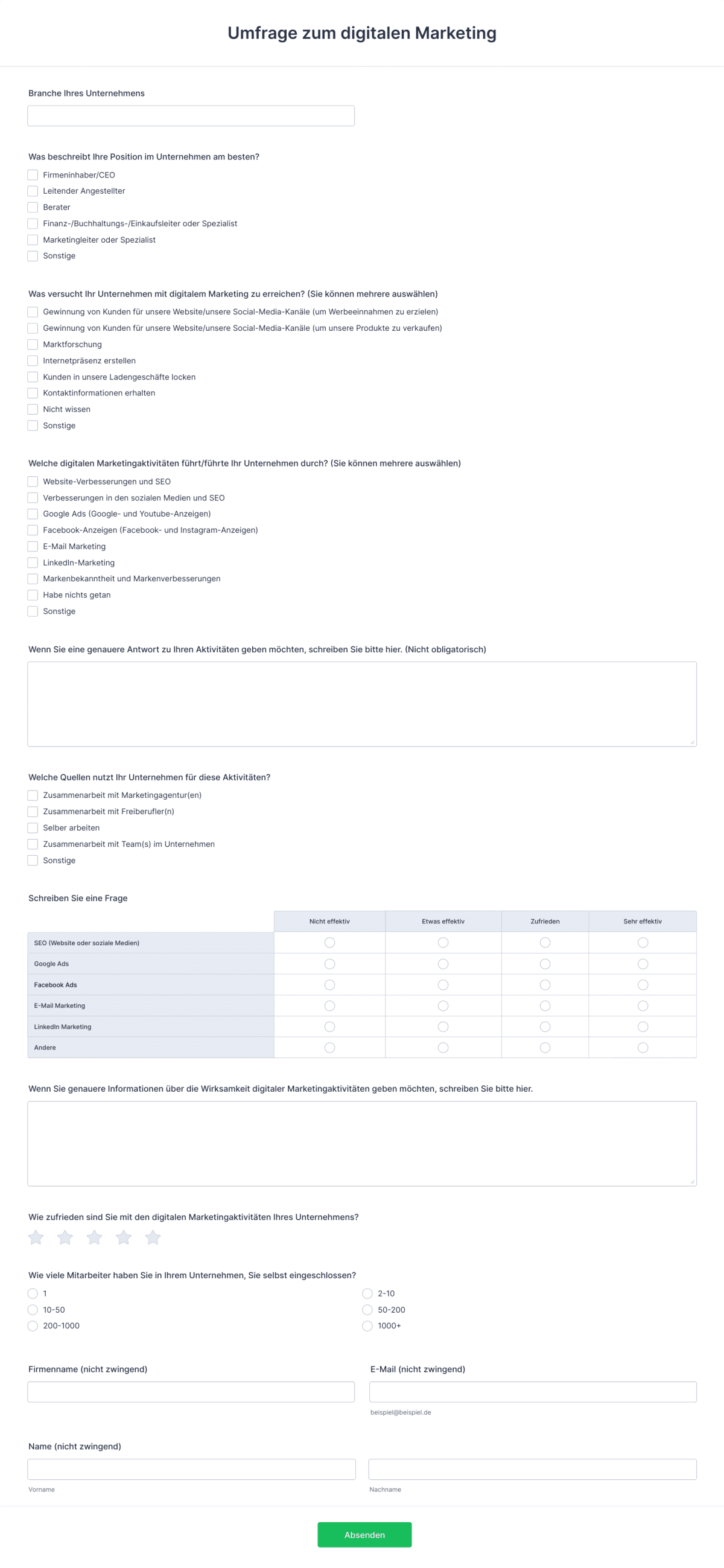 Umfrage zum digitalen Marketing Formularvorlage | Jotform
