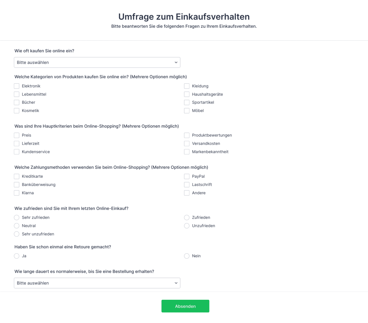 Umfrage zum Einkaufsverhalten Formularvorlage | Jotform