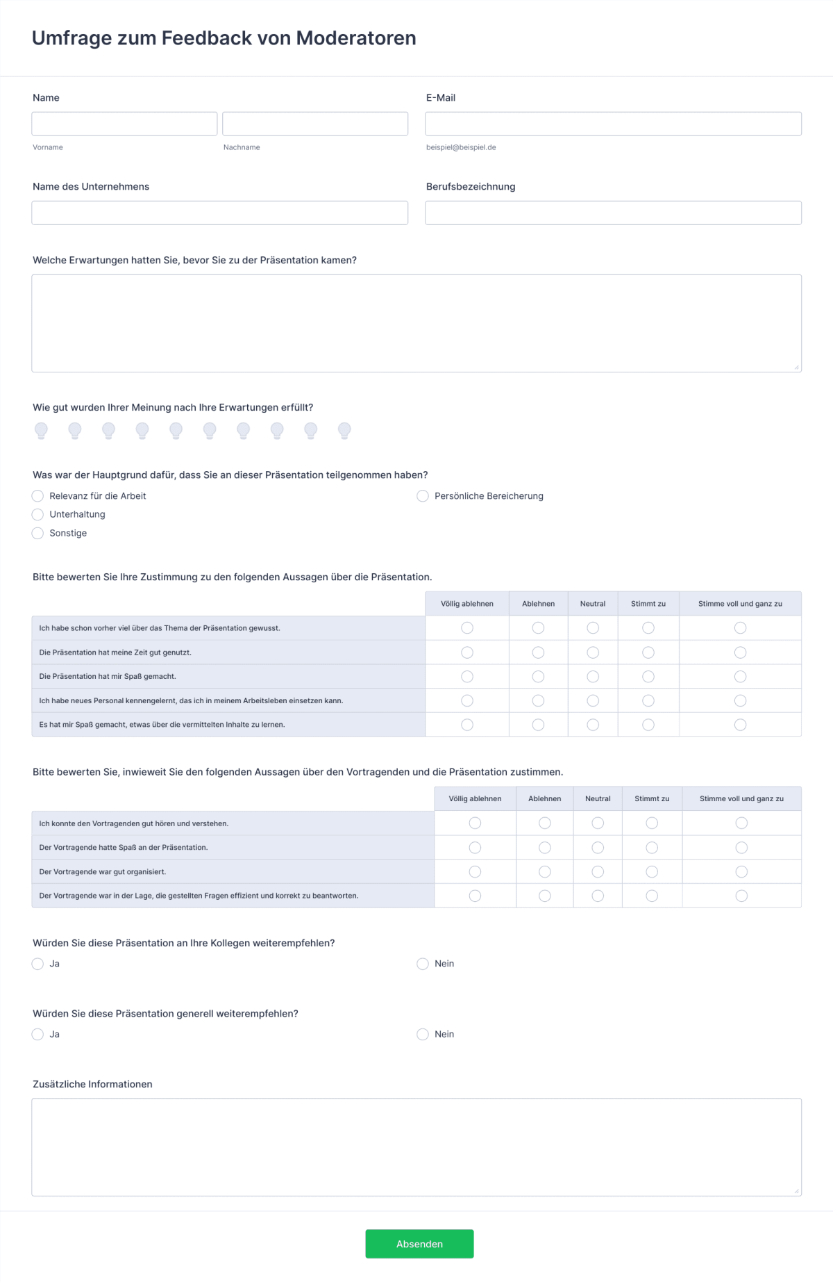Umfrage zum Feedback von Moderatoren Formularvorlage | Jotform