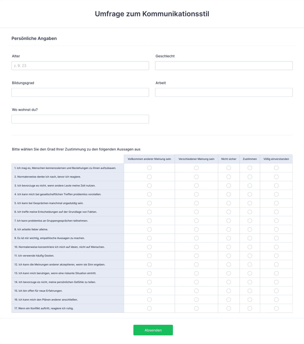 Umfrage zum Kommunikationsstil Formularvorlage | Jotform