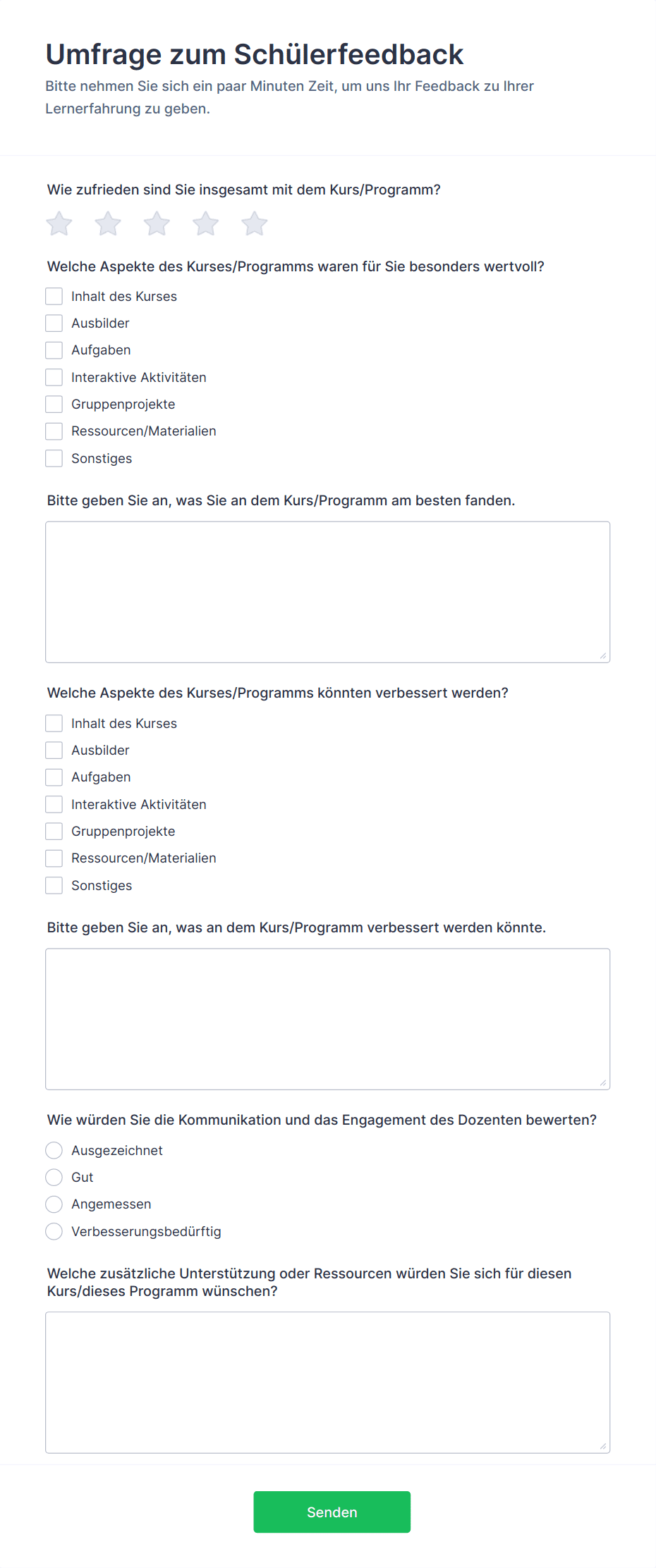 Umfrage zum Schülerfeedback Formularvorlage | Jotform