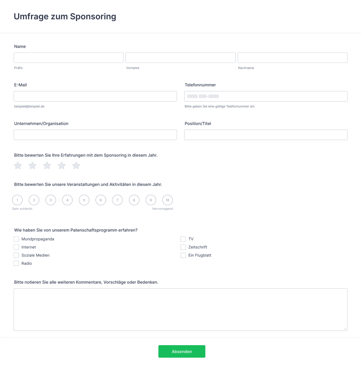Umfrage zum Sponsoring Formularvorlage | Jotform