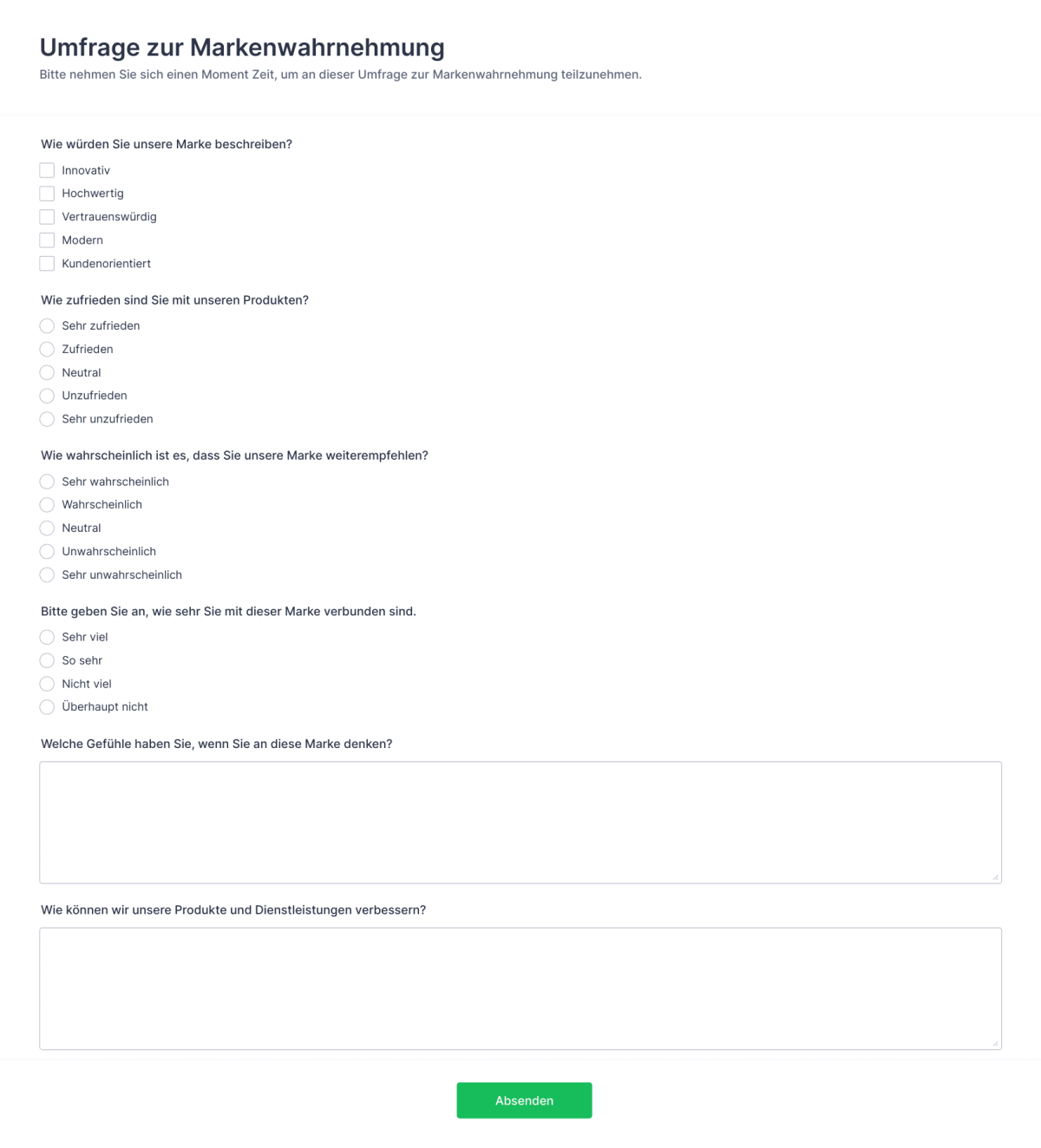Umfrage zur Markenwahrnehmung Formularvorlage | Jotform