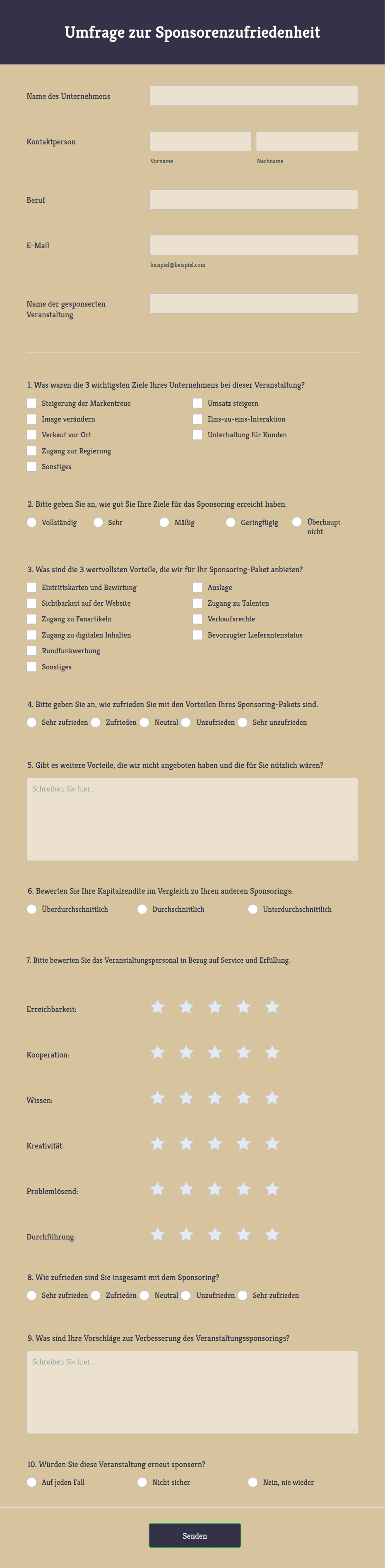 Umfrage zur Sponsorenzufriedenheit Formularvorlage | Jotform