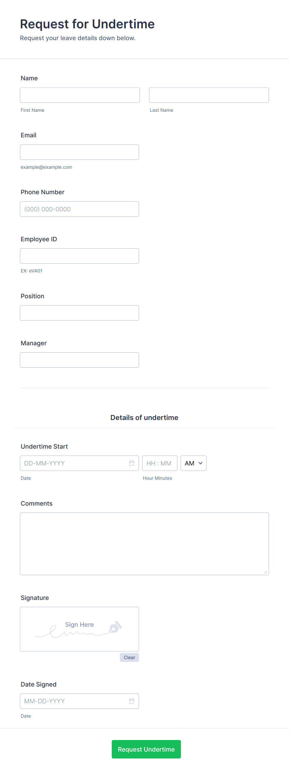 Undertime Request Form Template | Jotform