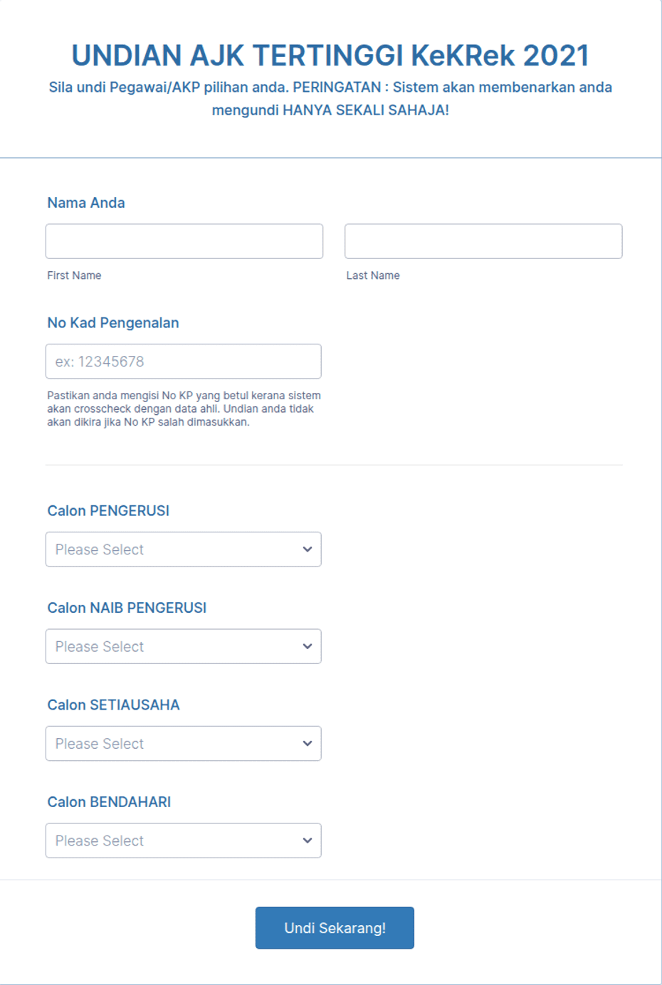 UNDIAN AJK TERTINGGI KeKRek 2021 | Jotform