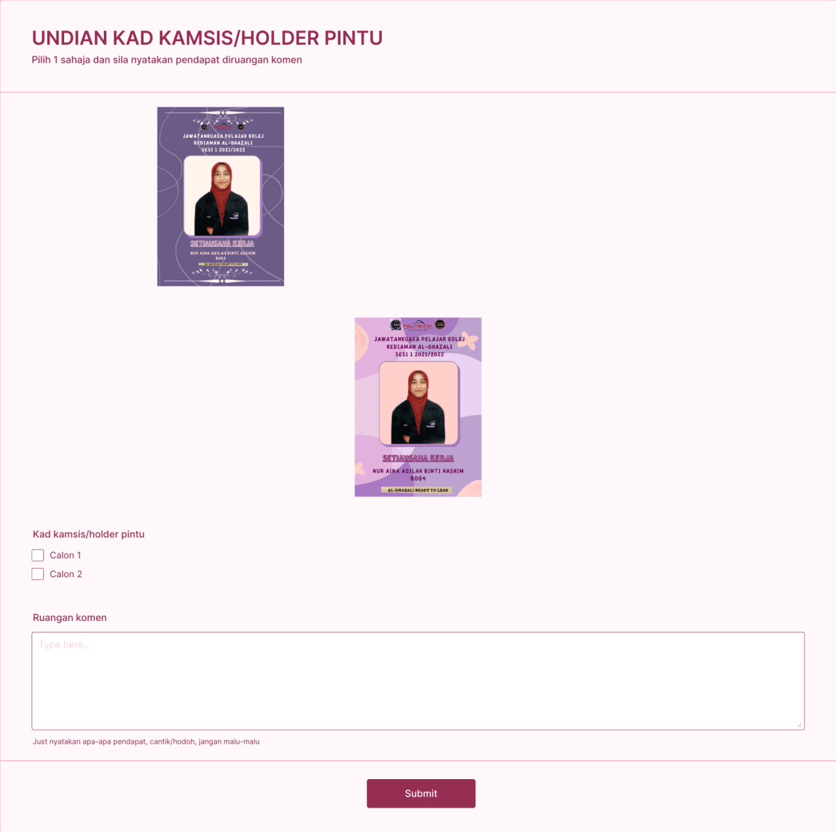 Undian Kad Kamsis/Holder Pintu Form Template | Jotform