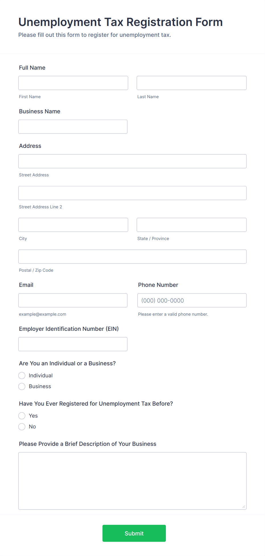 Unemployment Tax Registration Form Template | Jotform
