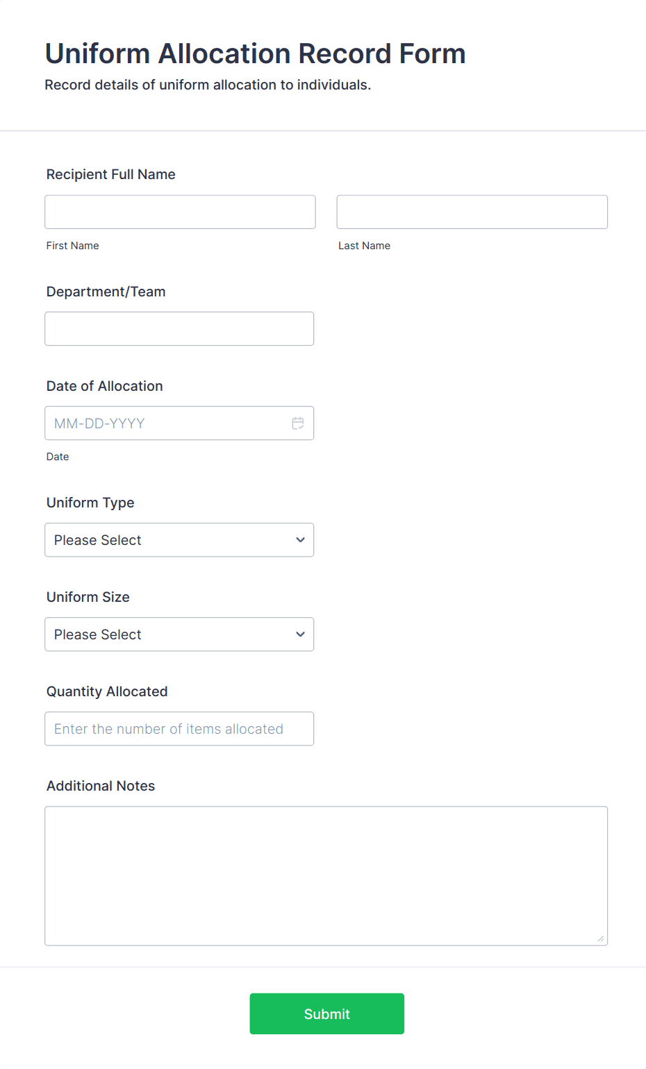 Uniform Allocation Record Form Template | Jotform