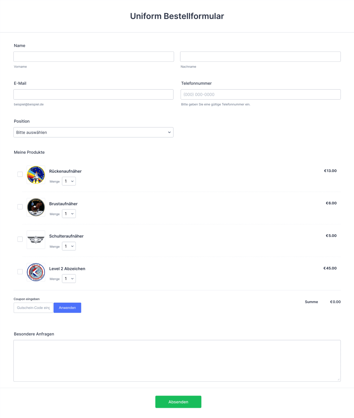 Uniform Bestellformular Formularvorlage | Jotform