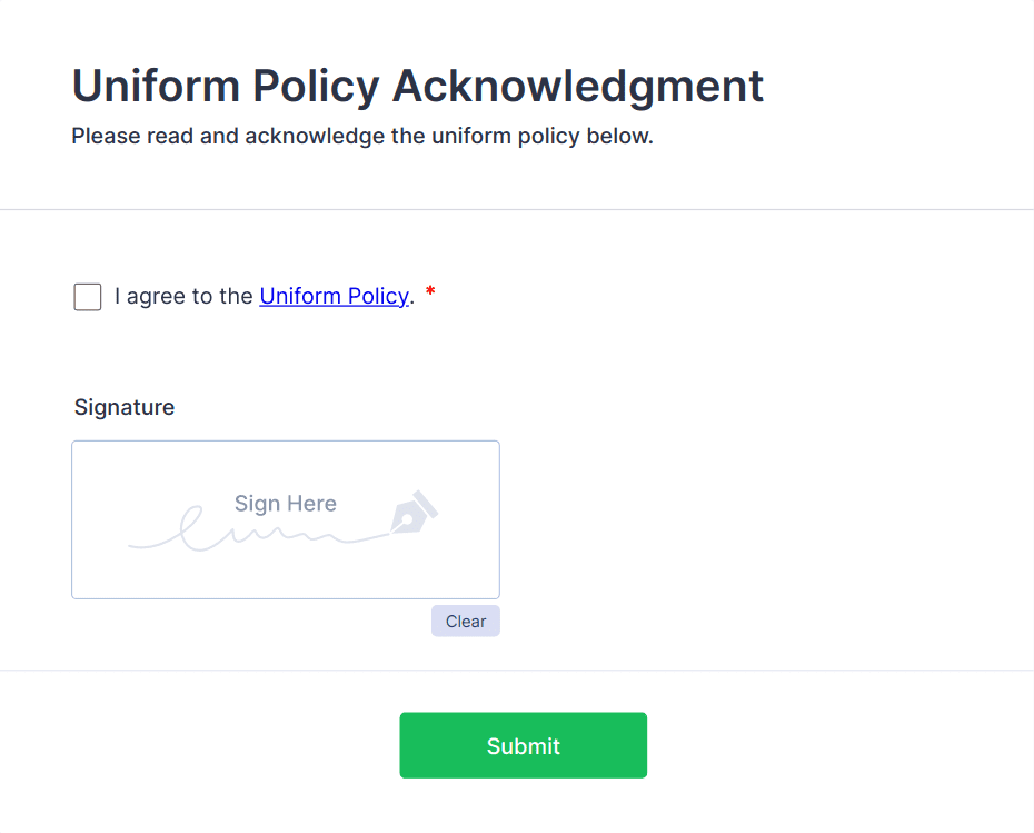 Uniform Policy Acknowledgment Form Template | Jotform