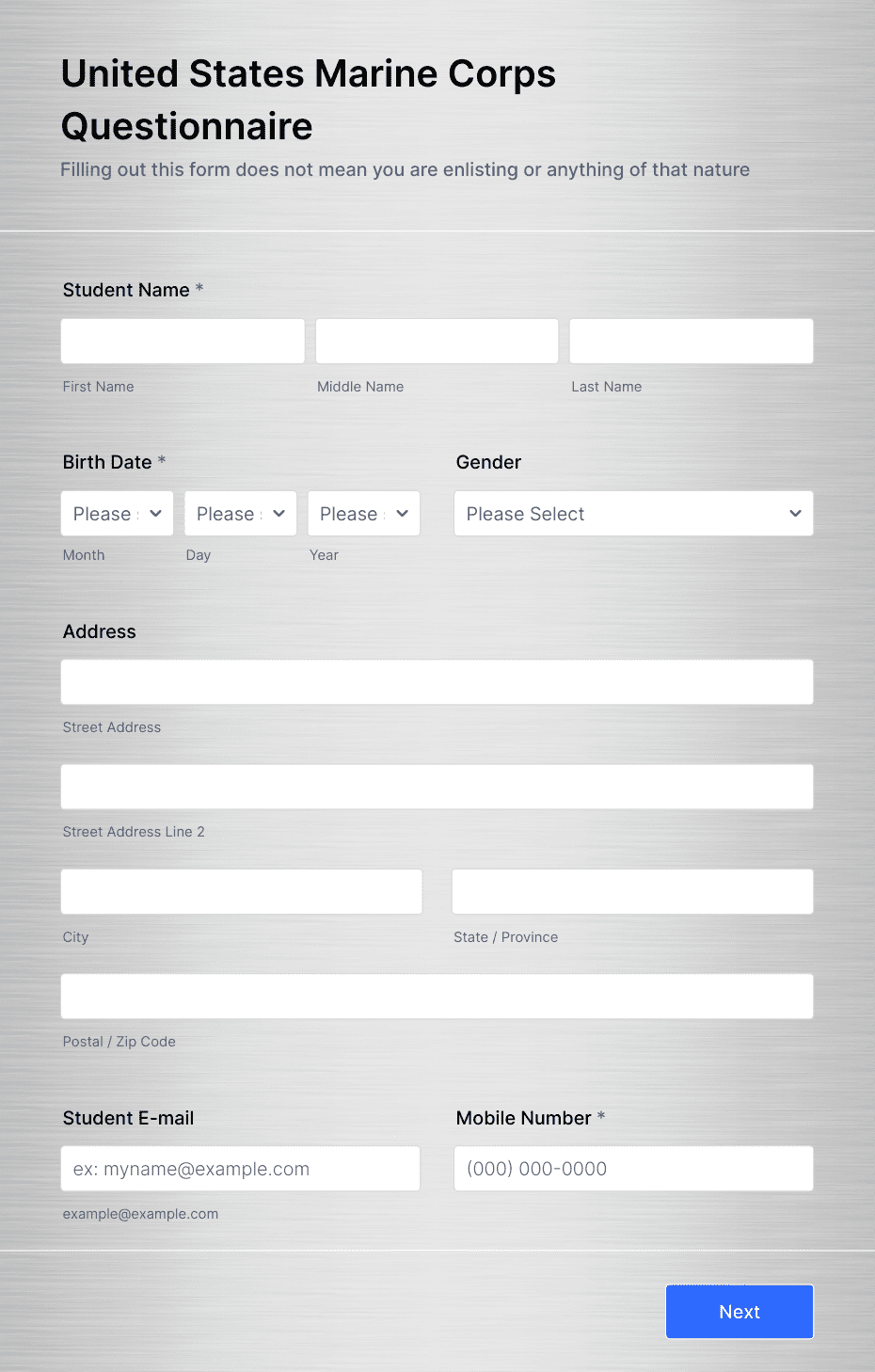 United States Marine Corps Questionnaire Form Template | Jotform