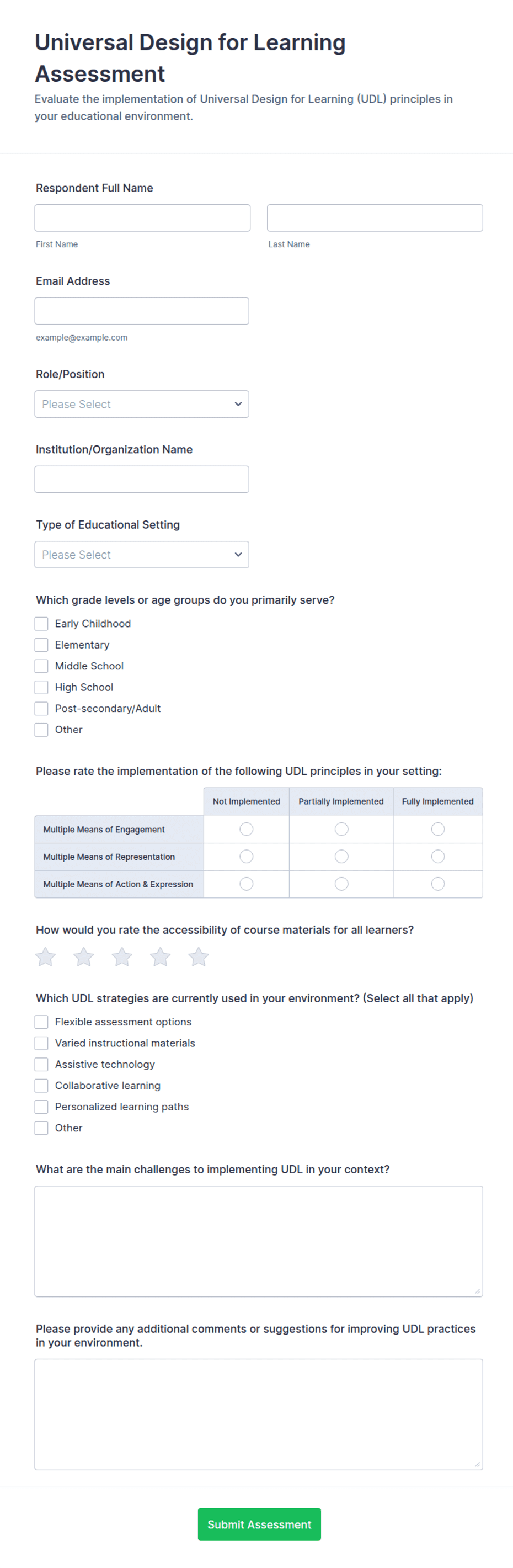 Universal Design for Learning Assessment Form Template | Jotform