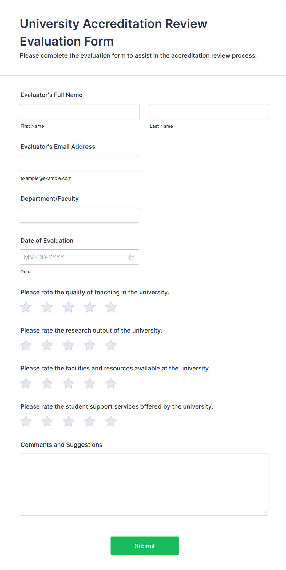 University Accreditation Review Evaluation Form Template | Jotform